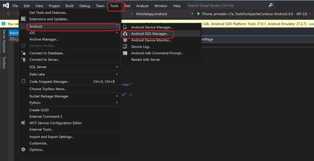 Android Emulator Visual Studio